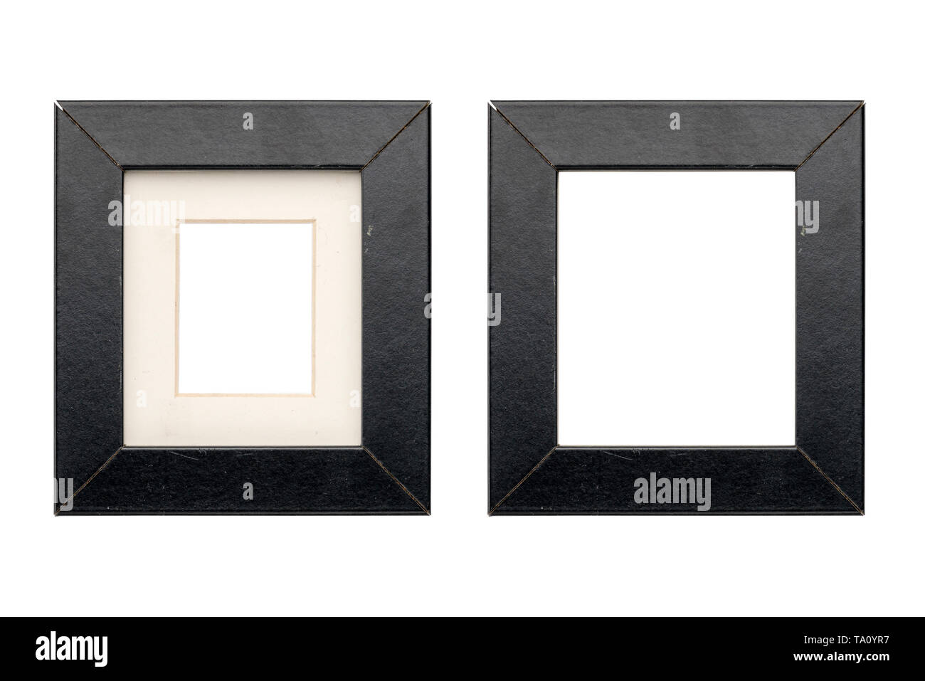 set of two red wood picture frames with passepartout, isolated on white ...