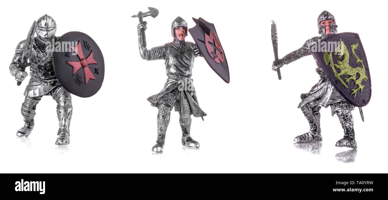 Set of figurine a medieval knightes isolated on white background Stock ...