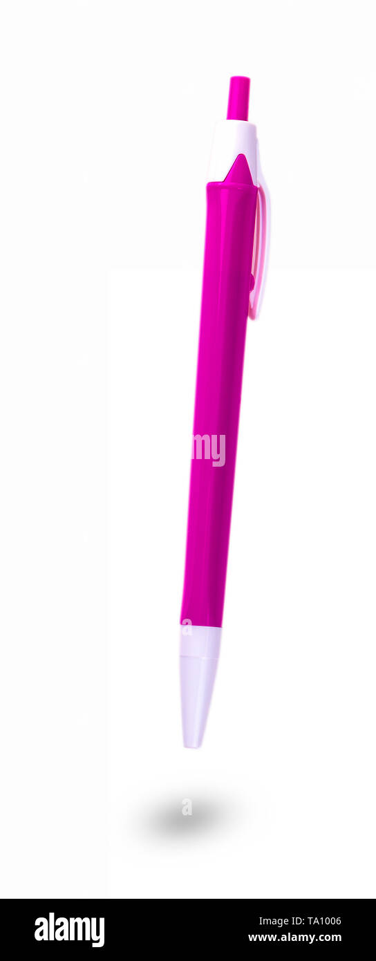 Pink ballpoint pen on white background Stock Photo - Alamy