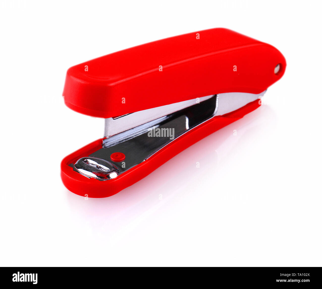Red office stapler on white background Stock Photo - Alamy