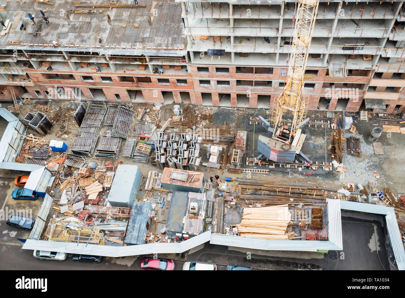 Top view of a modern construction site with finished new blocks of ...