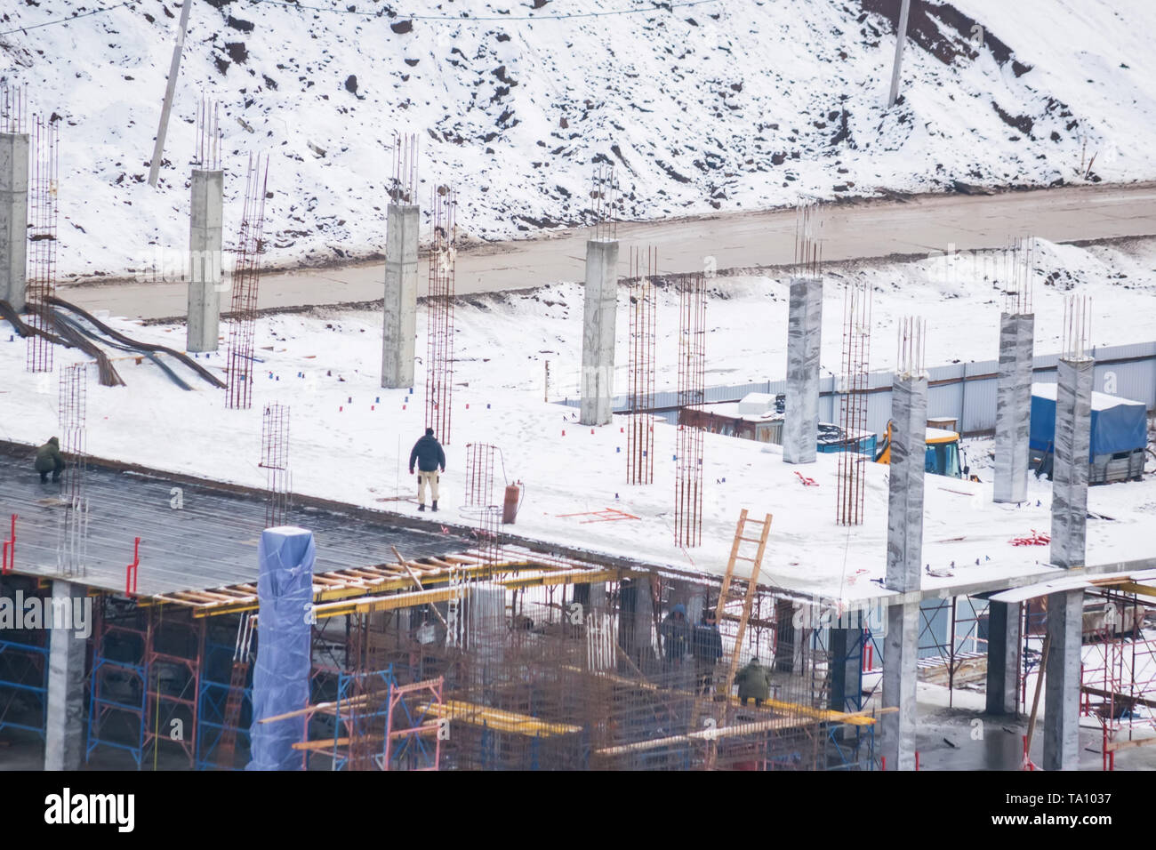 Top view of a modern construction site with finished new blocks of ...