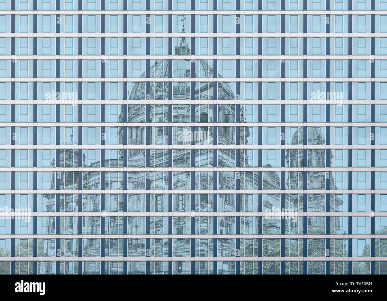 architectural pattern, window facade with the mirroring Berliner Dom ...
