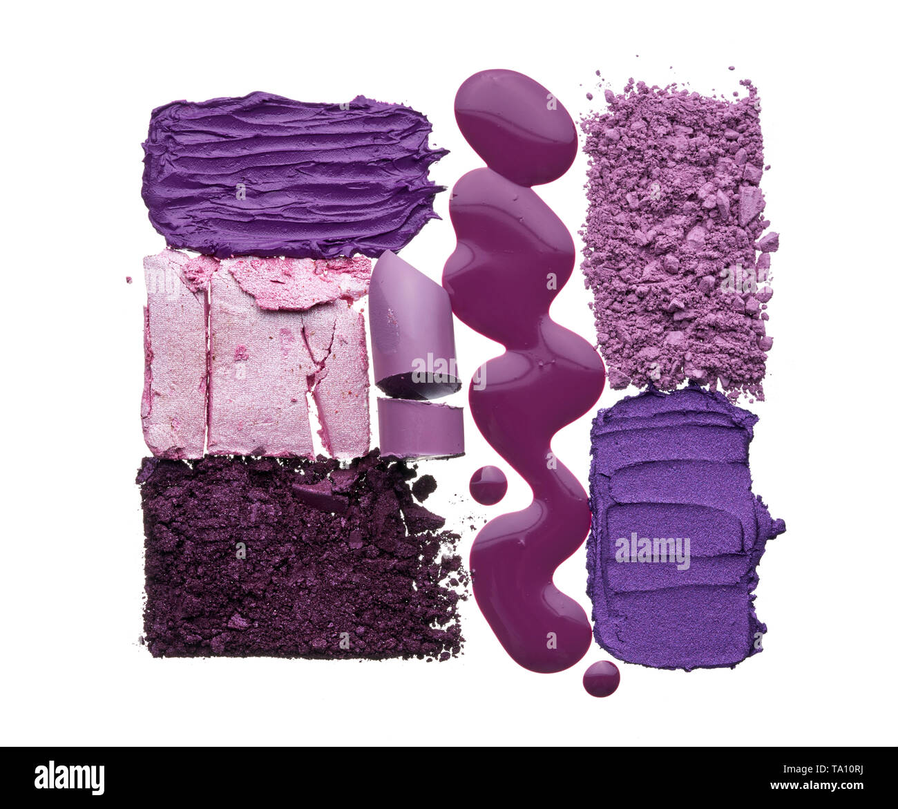 Violet texture of various cosmetics on white background Stock Photo - Alamy