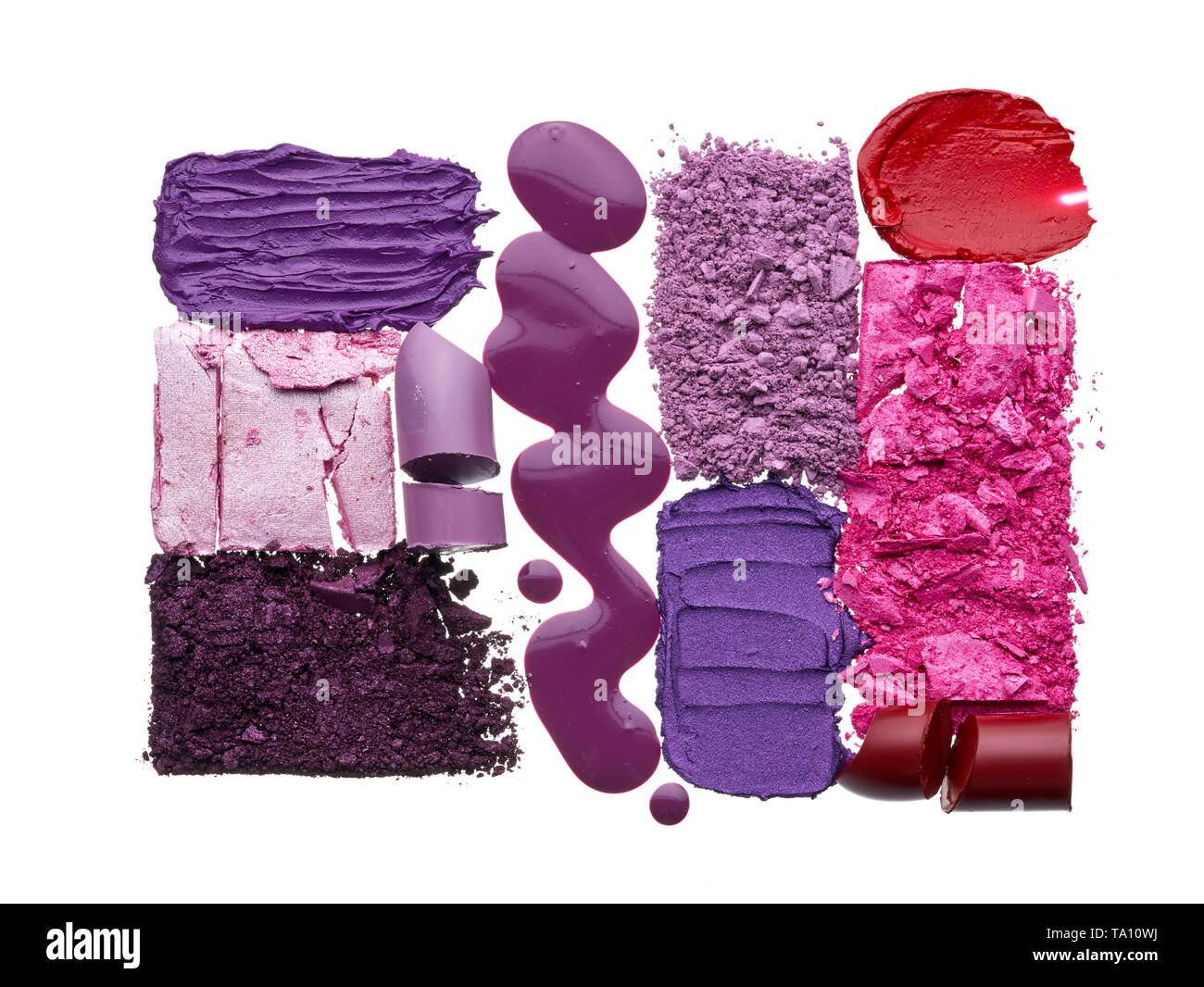 Violet texture of various cosmetics on white background Stock Photo - Alamy