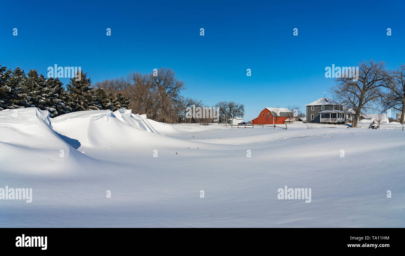A rural farmstead in the winter near Plum Coulee, Manitoba, Canada ...