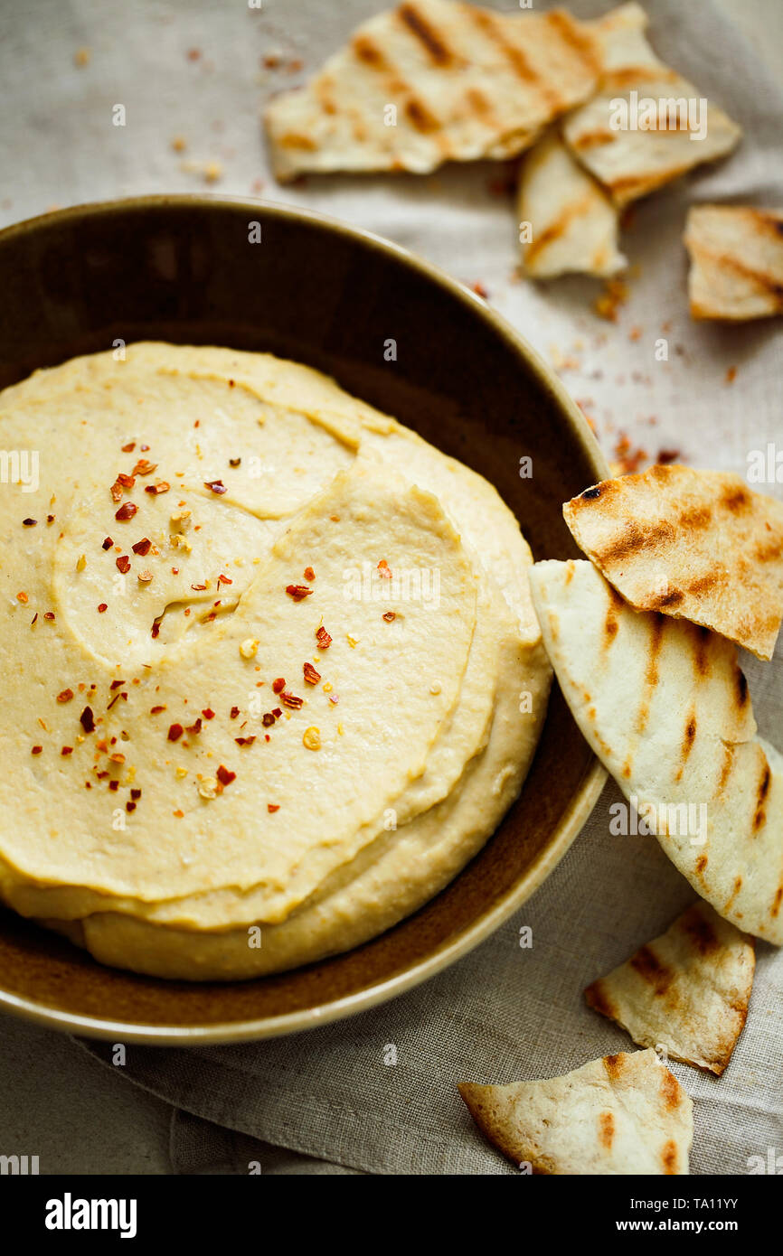 Homemade traditional Middle East appetizer creamy hummus or chickpea ...
