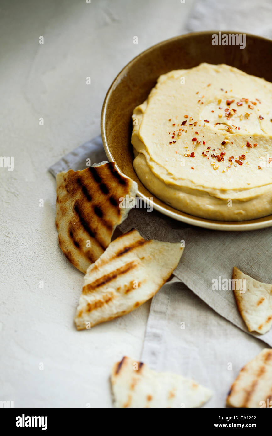 Homemade traditional Middle East appetizer creamy hummus or chickpea ...
