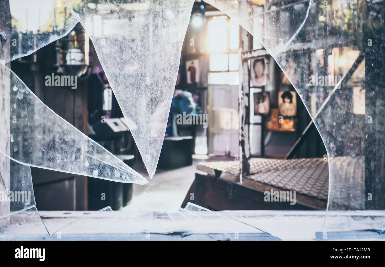 Broken glass dangerous accident cracked damaged broken house window ...
