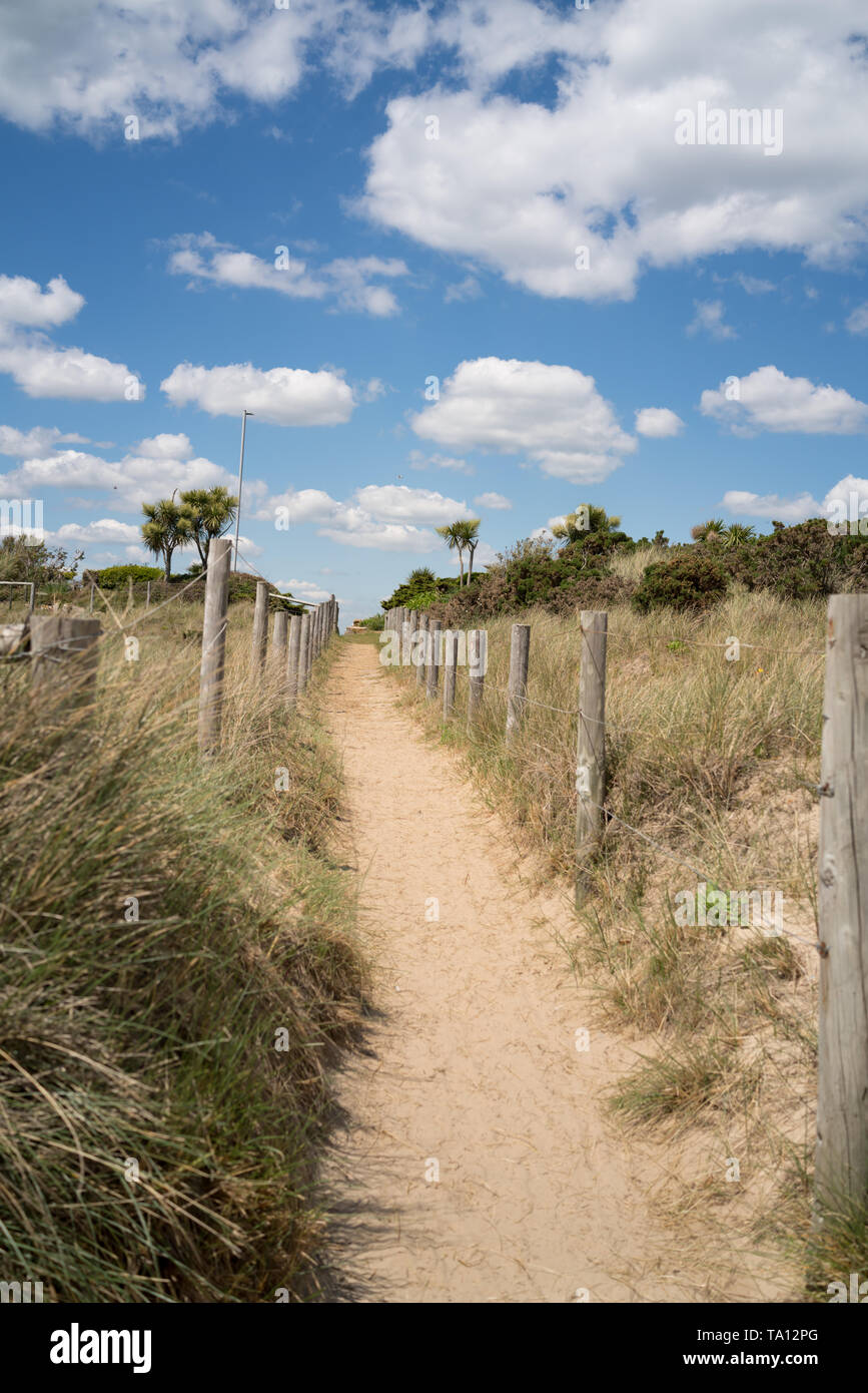 Sandy footpath through sand dunes to the beaches of Sandbanks Stock ...