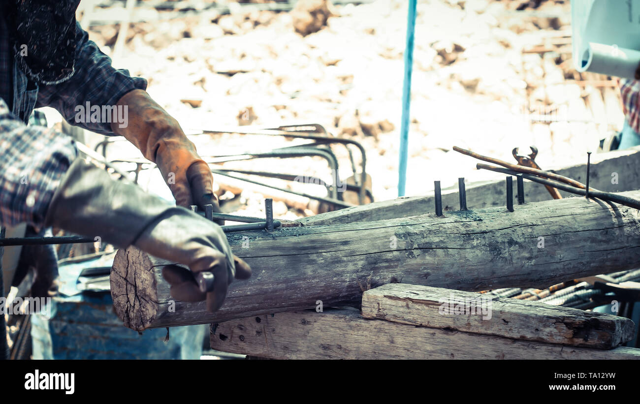 round bar bending steel on construction site for Steel stirrups ...
