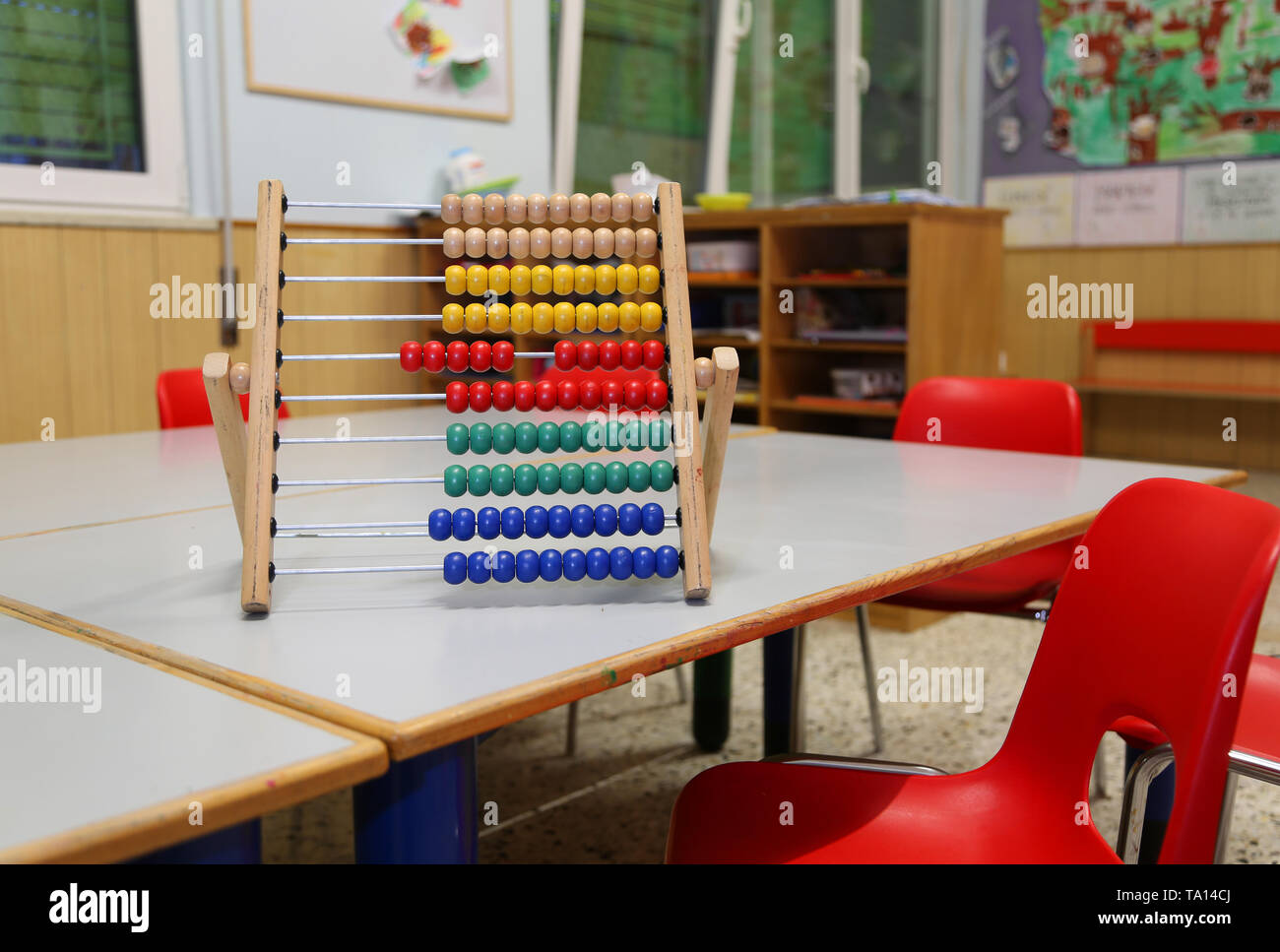 wooden abacus in the classroom to learn decimal numeral system to ...