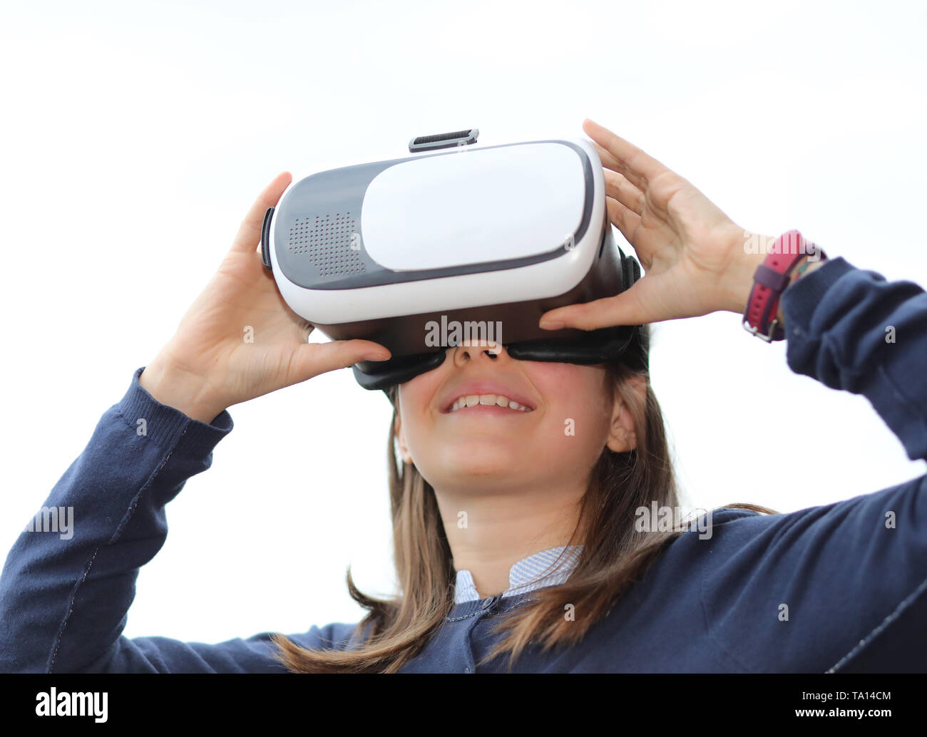 little girl with virtual reality headset during a simulation Stock ...