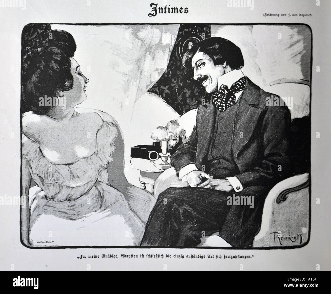 Cartoon from the satirical magazine "Simplicissimus". Title of the ...
