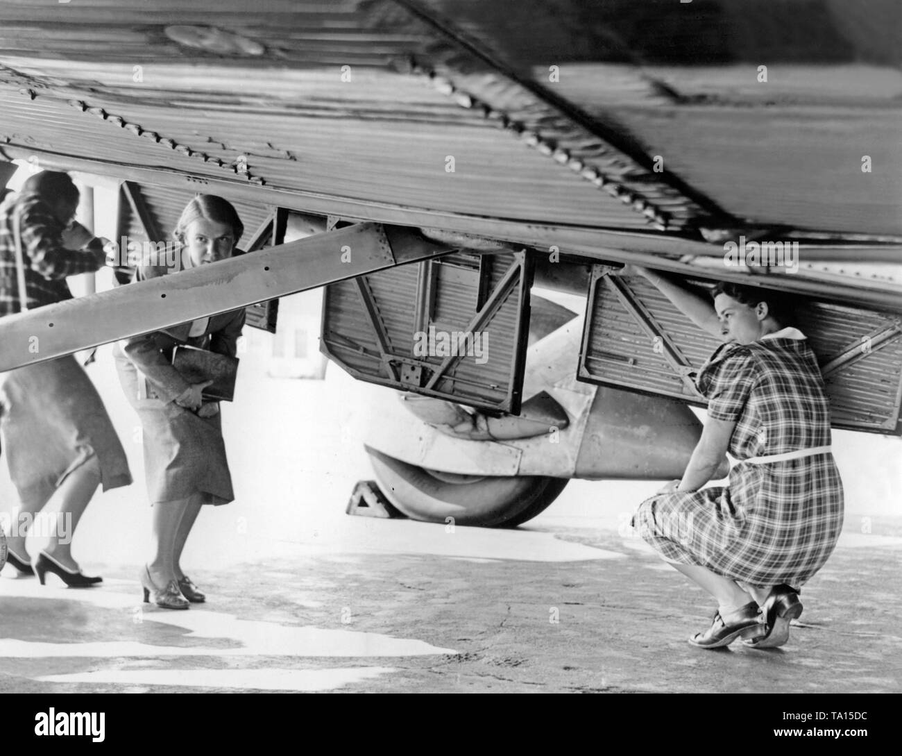 Future flight attendants of Lufthansa during a technical training on a ...