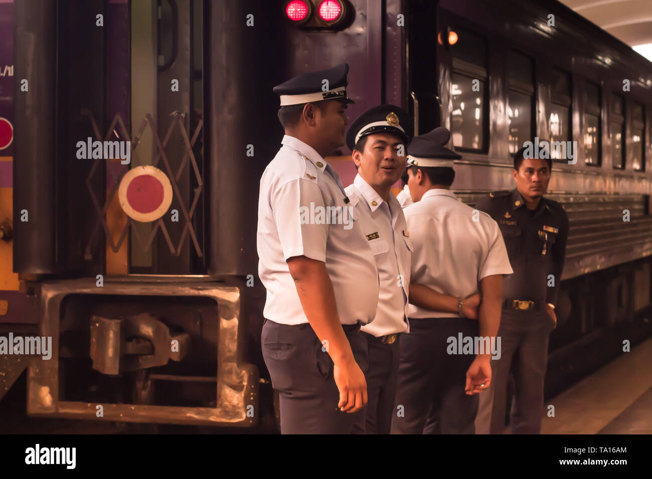 Bangkok, Thailand December, 2018: Train staff of Thai Railway,prepare ...
