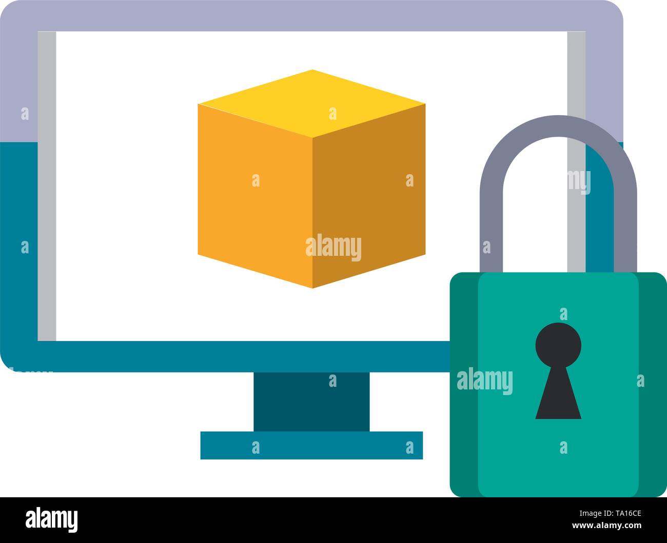 Computer monitor and padlock security system Vector illustration Stock ...