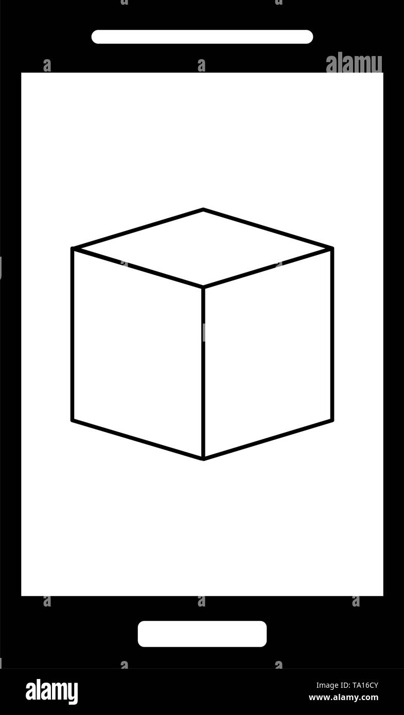 Smartphone with cube on screen symbol in black and white Stock Vector ...