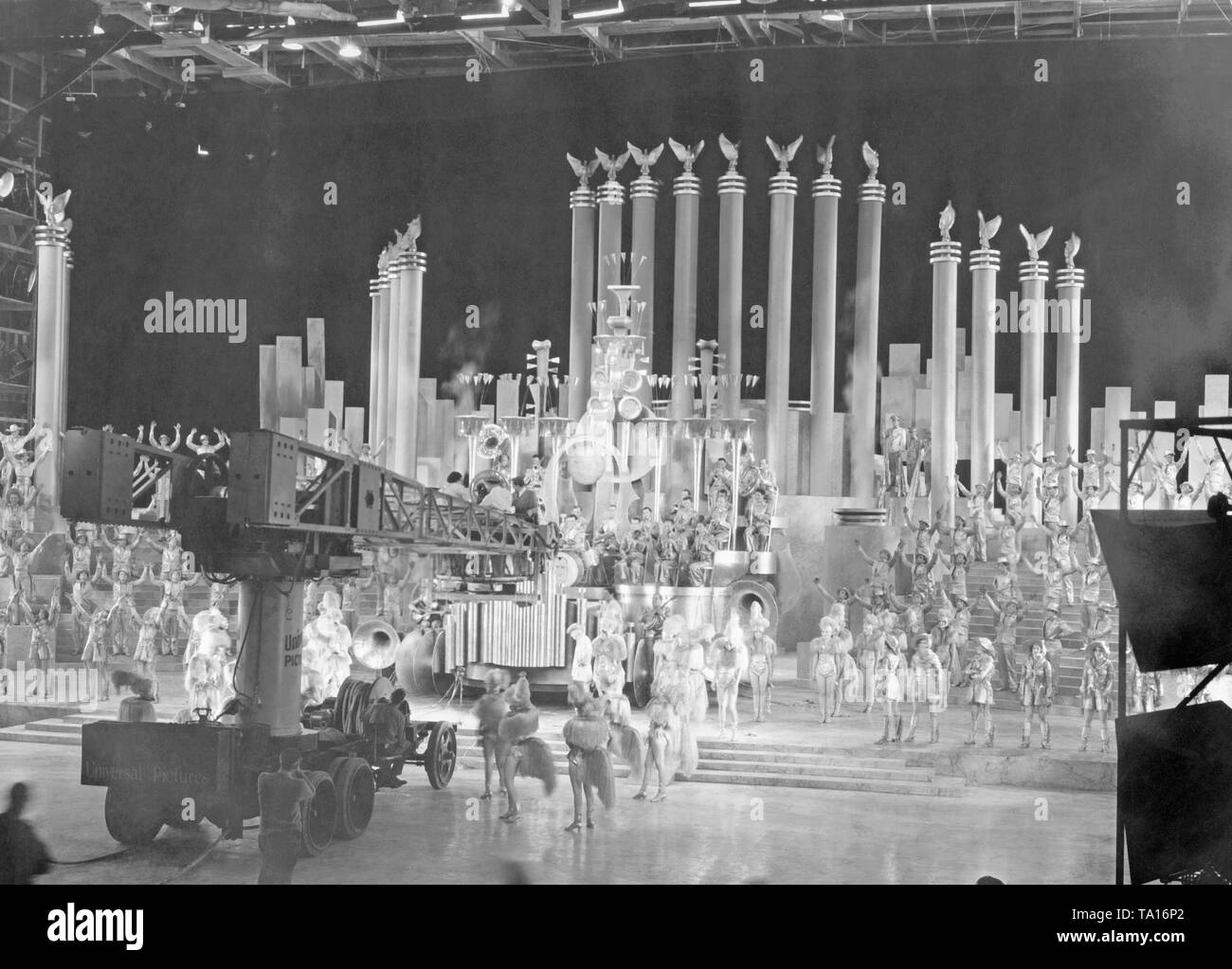 This photo shows the filming of the movie "The King of Jazz" with band ...