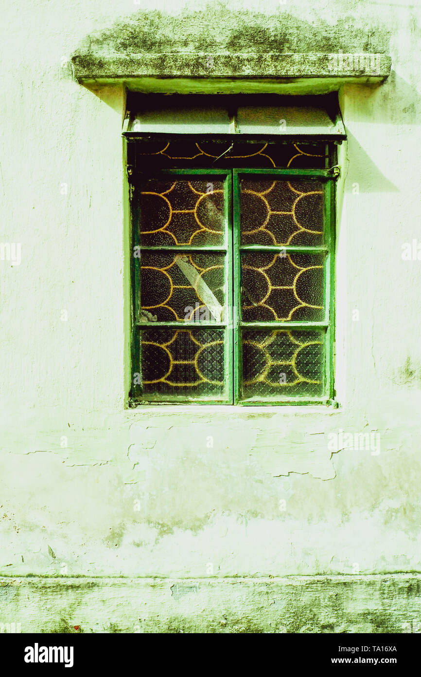 old vintage window of house old fashion design classic on green rustic ...