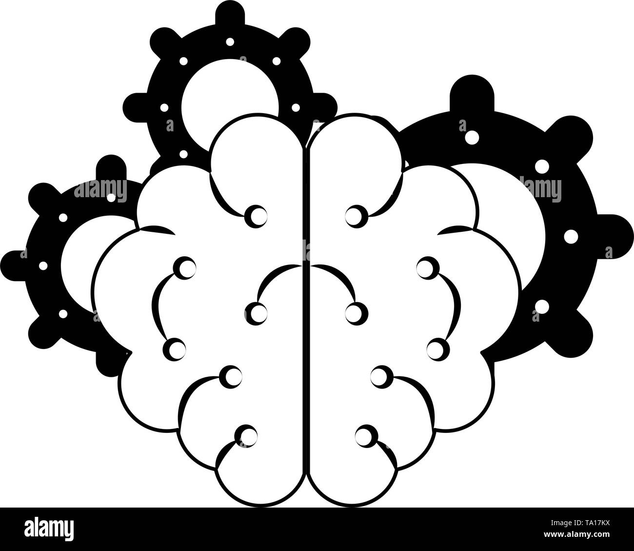 Human brain and gears symbol in black and white Stock Vector Image ...