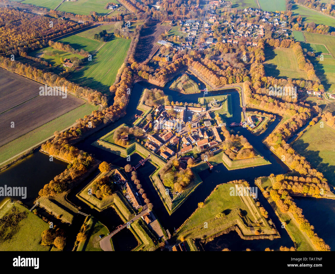 Aerial view of Fortification village of Bourtange. This is a historic ...