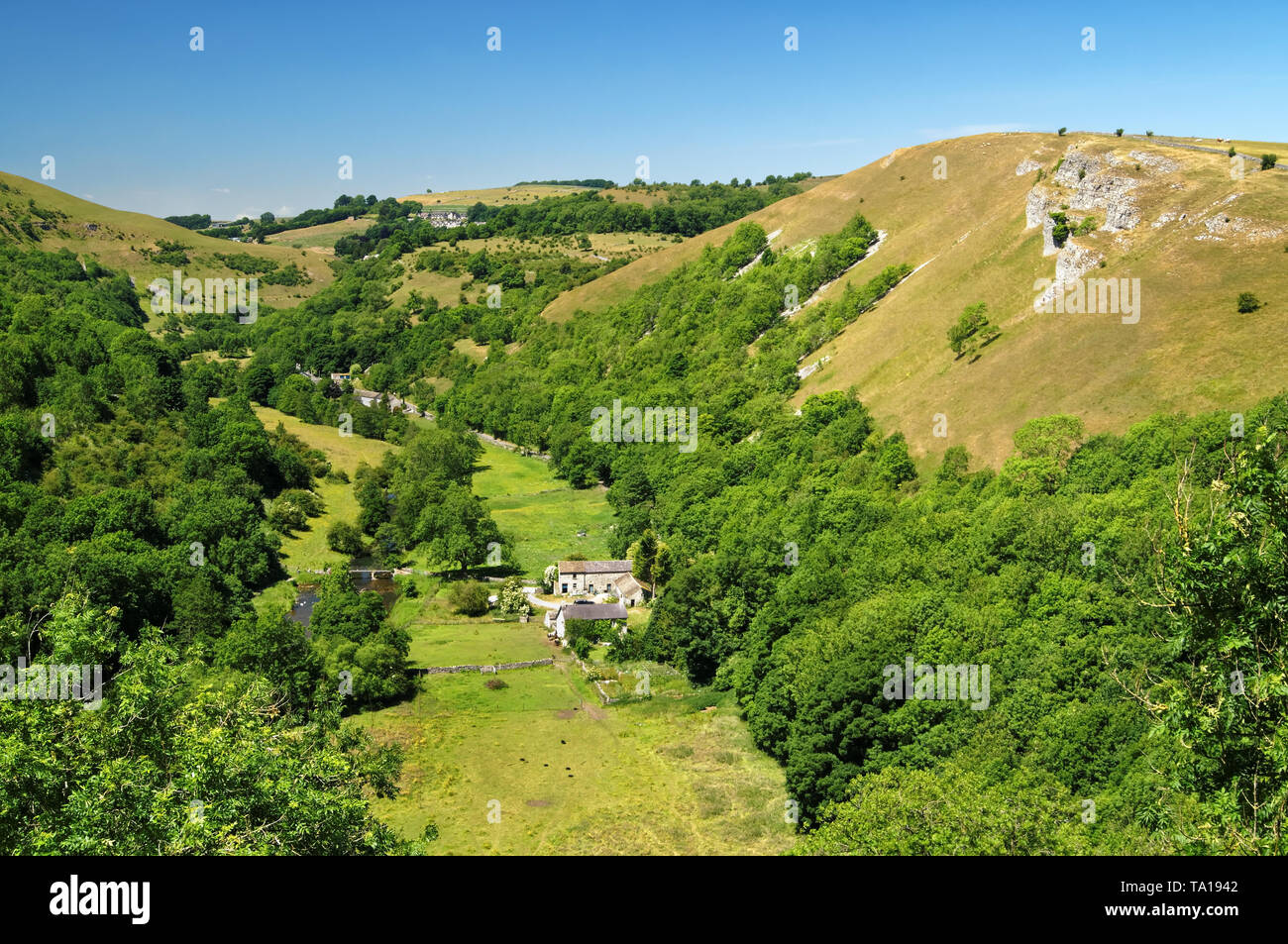 UK, Derbyshire, Peak District, View of Monsal Dale & River Wye from ...