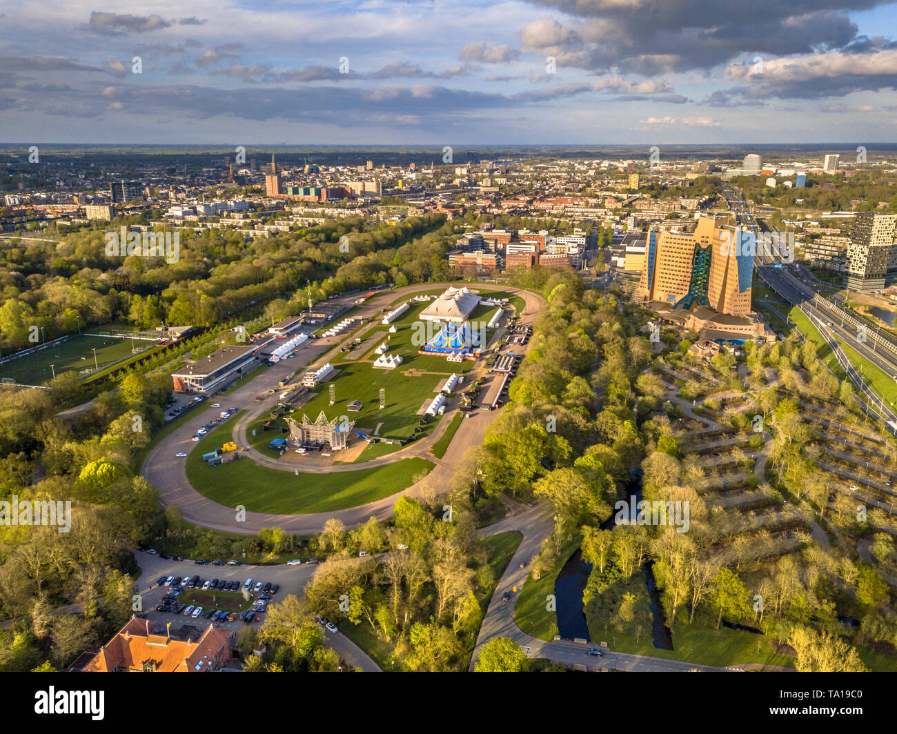 Aerial View of Groningen city Skyline from main park Stadspark area ...