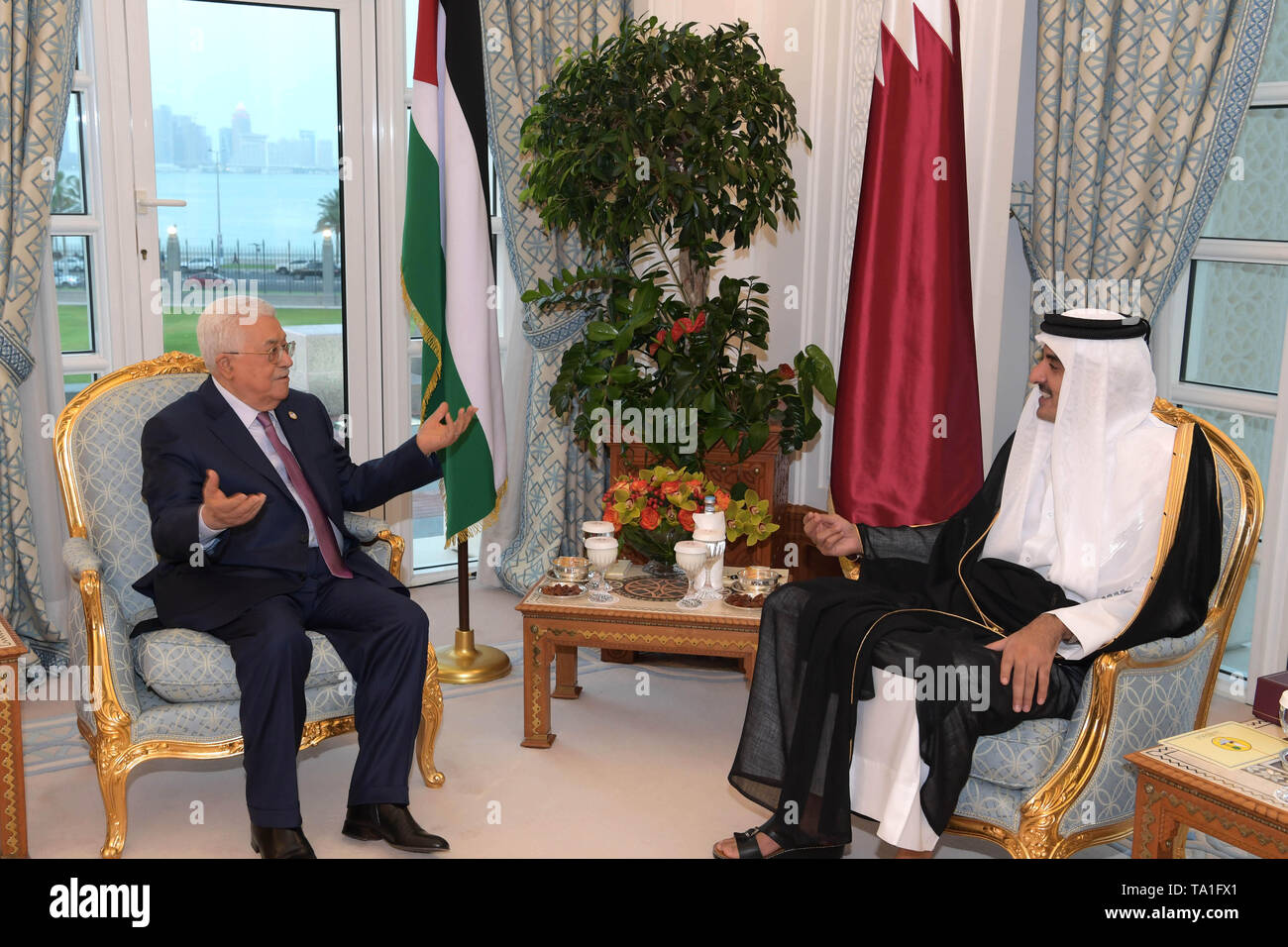Doha, Doha, Qatar. 21st May, 2019. Palestinian President Mahmoud Abbas meets with Emir of Qatar ...