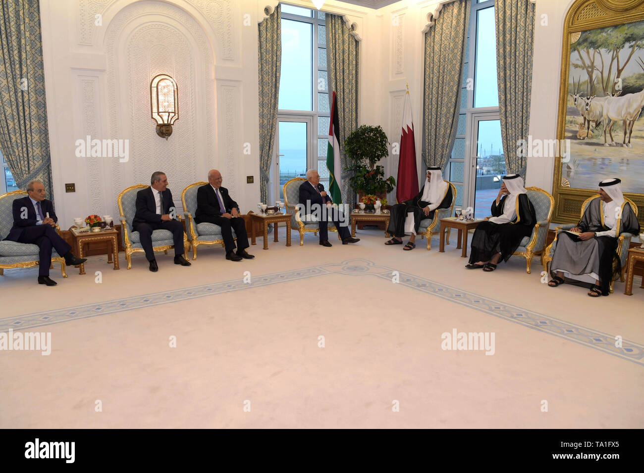 Doha, Doha, Qatar. 21st May, 2019. Palestinian President Mahmoud Abbas meets with Emir of Qatar ...