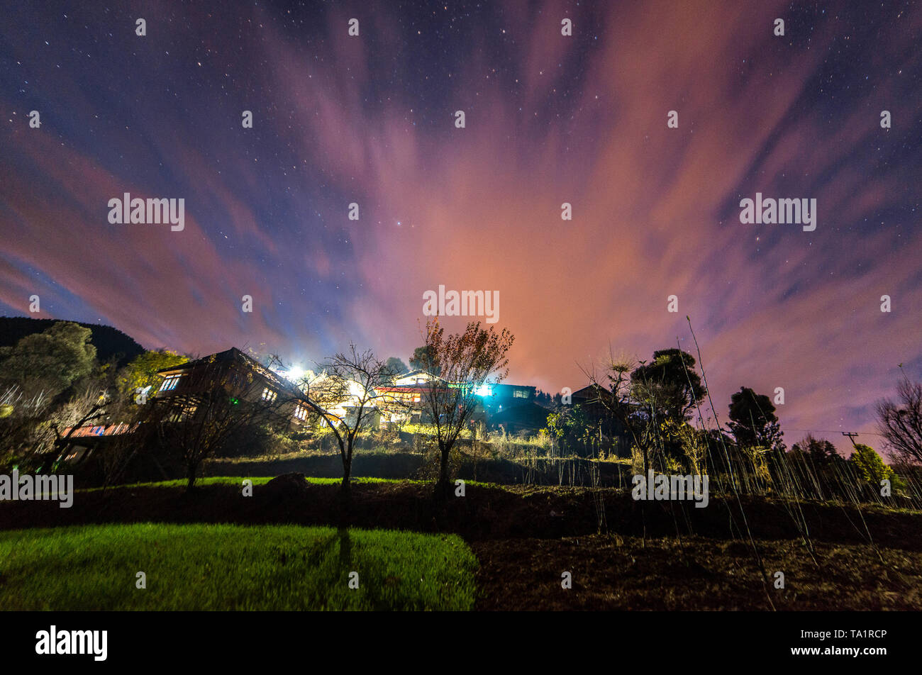 Night view of Village in Himalayas in India Stock Photo - Alamy