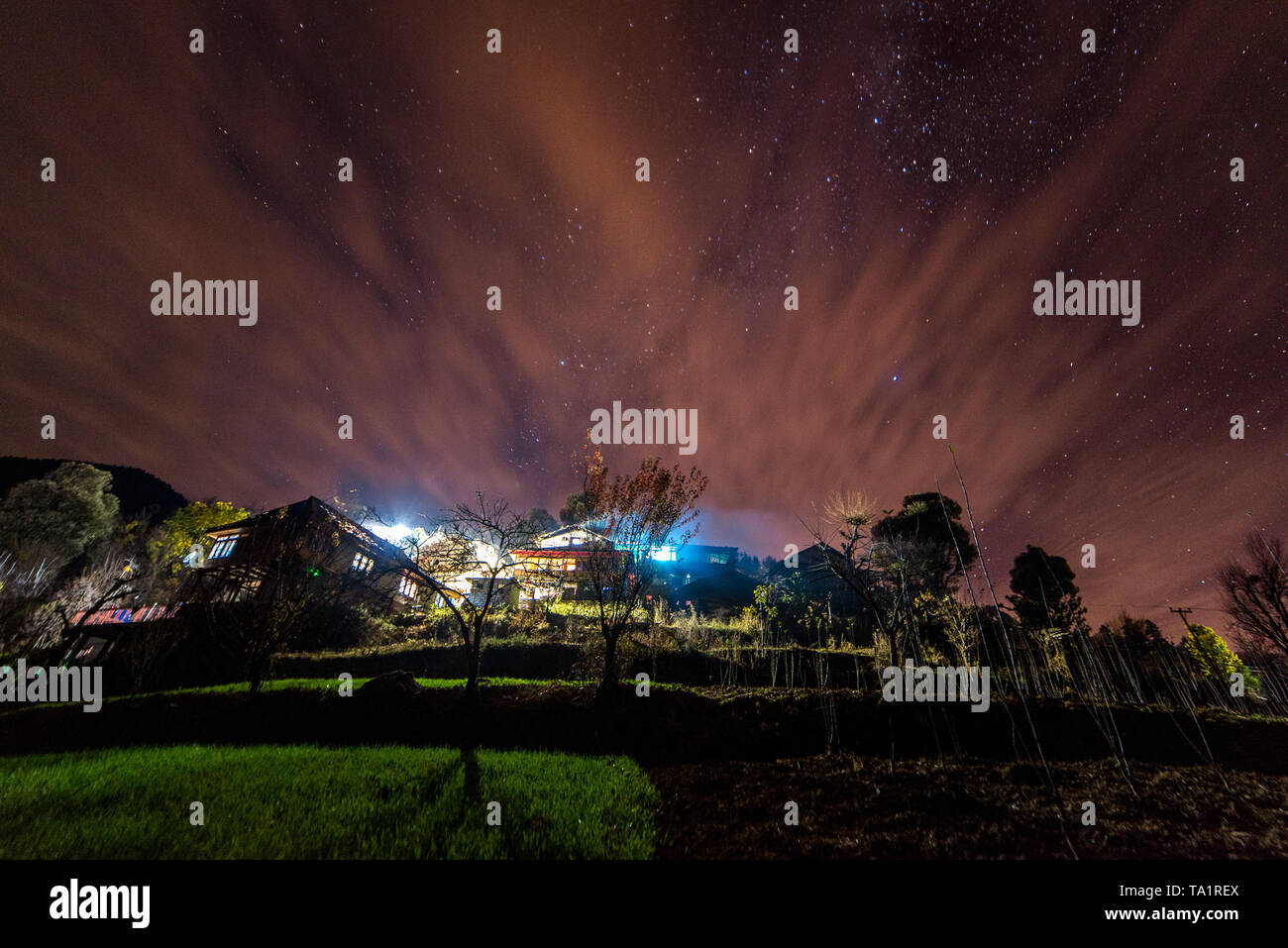 Night view of Village in Himalayas in India Stock Photo - Alamy