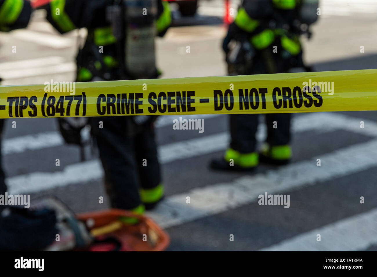 New York, United States. 20th May, 2019. Police tape Crime Scene round ...