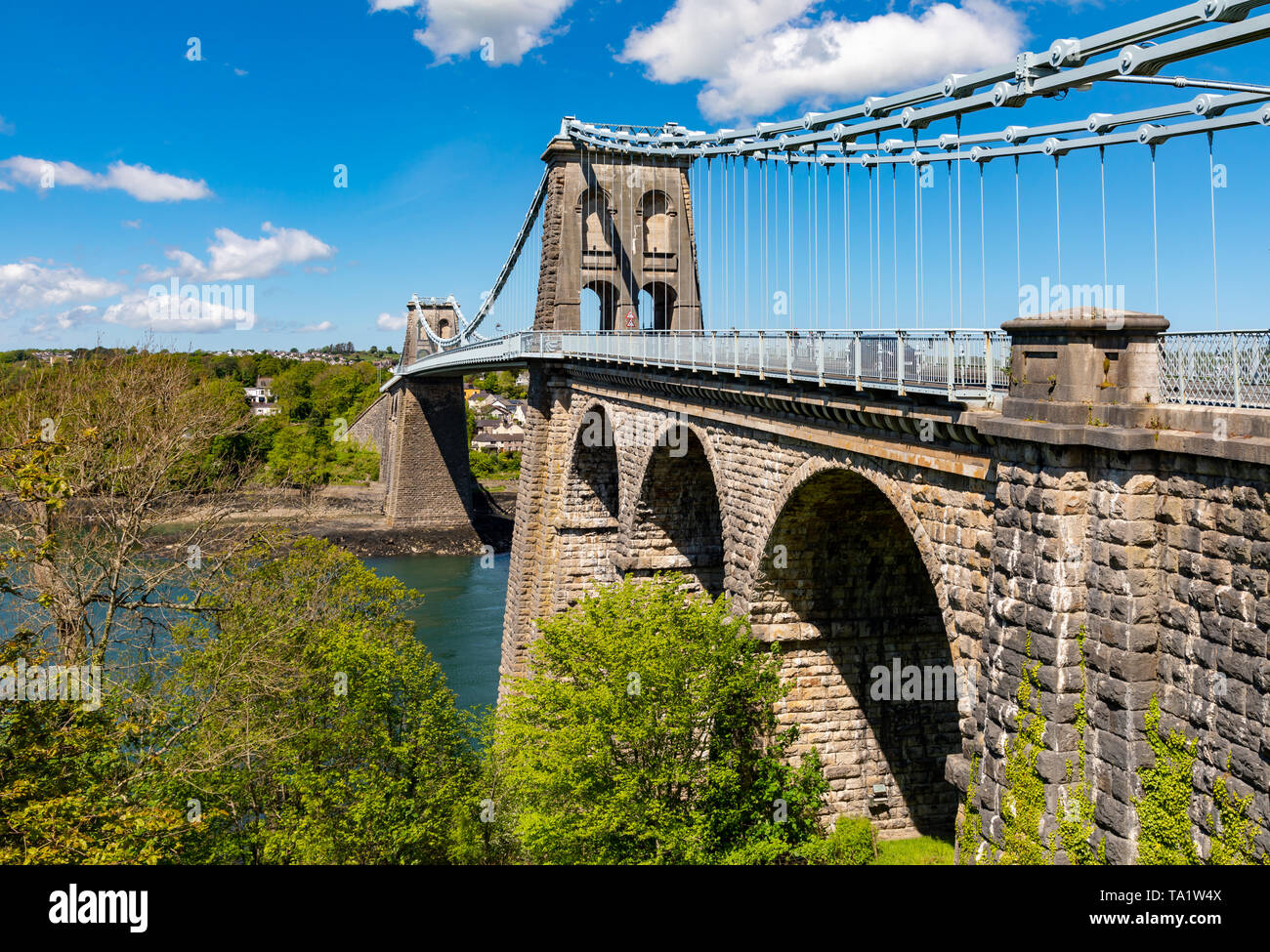 Anglesey Wales May 12, 2019 The Menai Bridge, across the Menai Strait ...