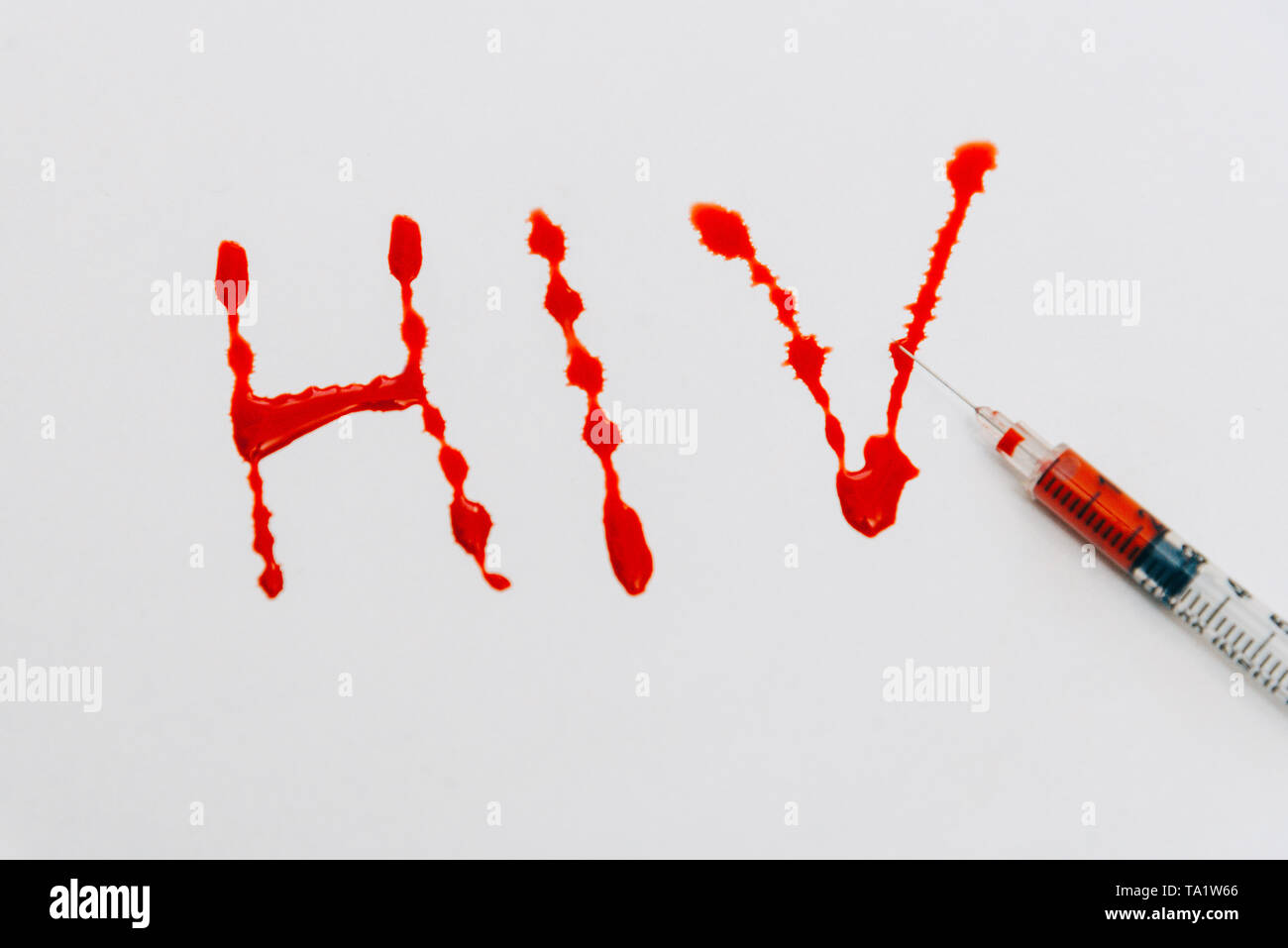 Treatment against addiction. Syringe with blood. Immunodeficiency ...