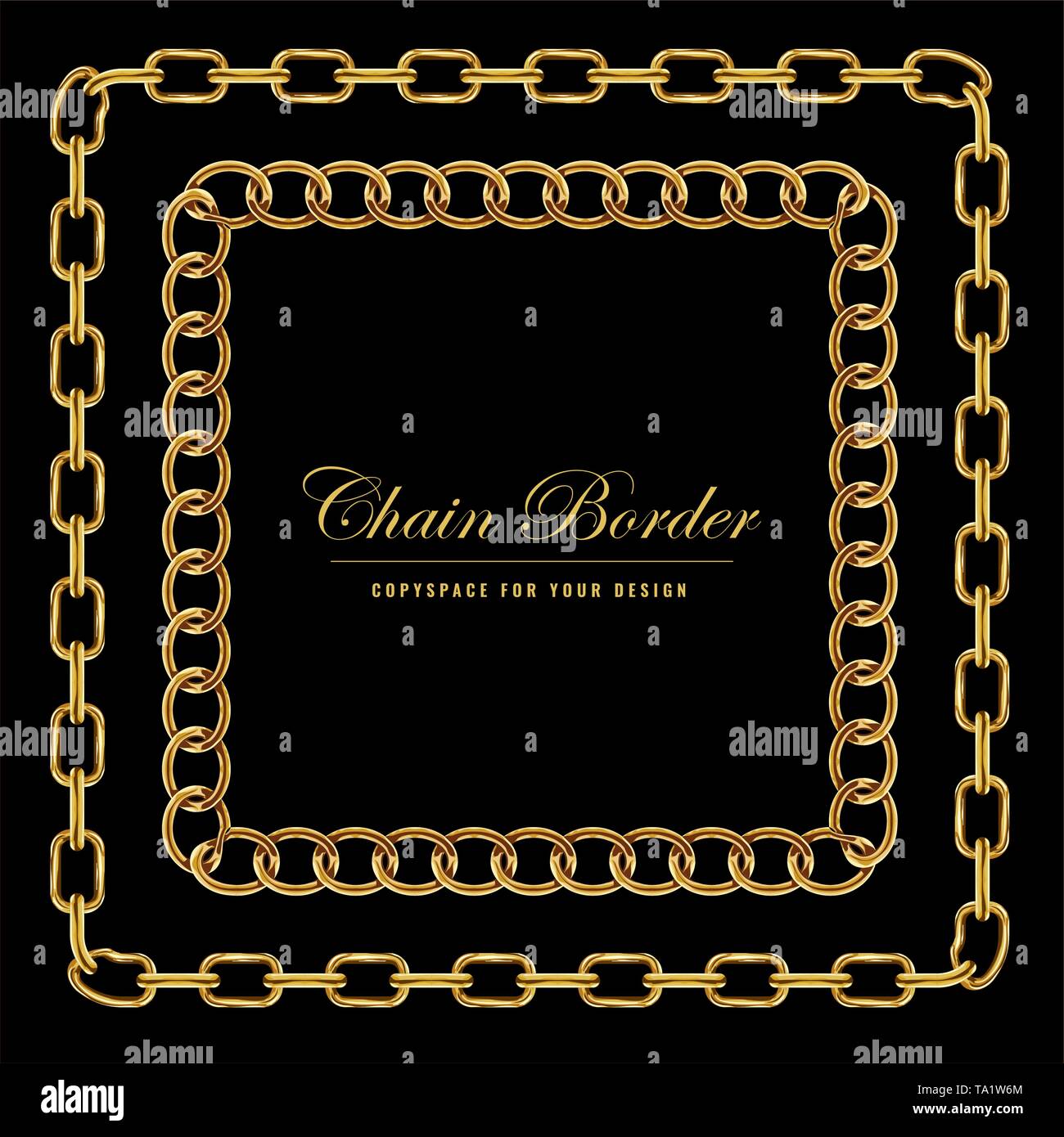 Golden Chain Square Border Frame. Rectangle Border with golden color ...