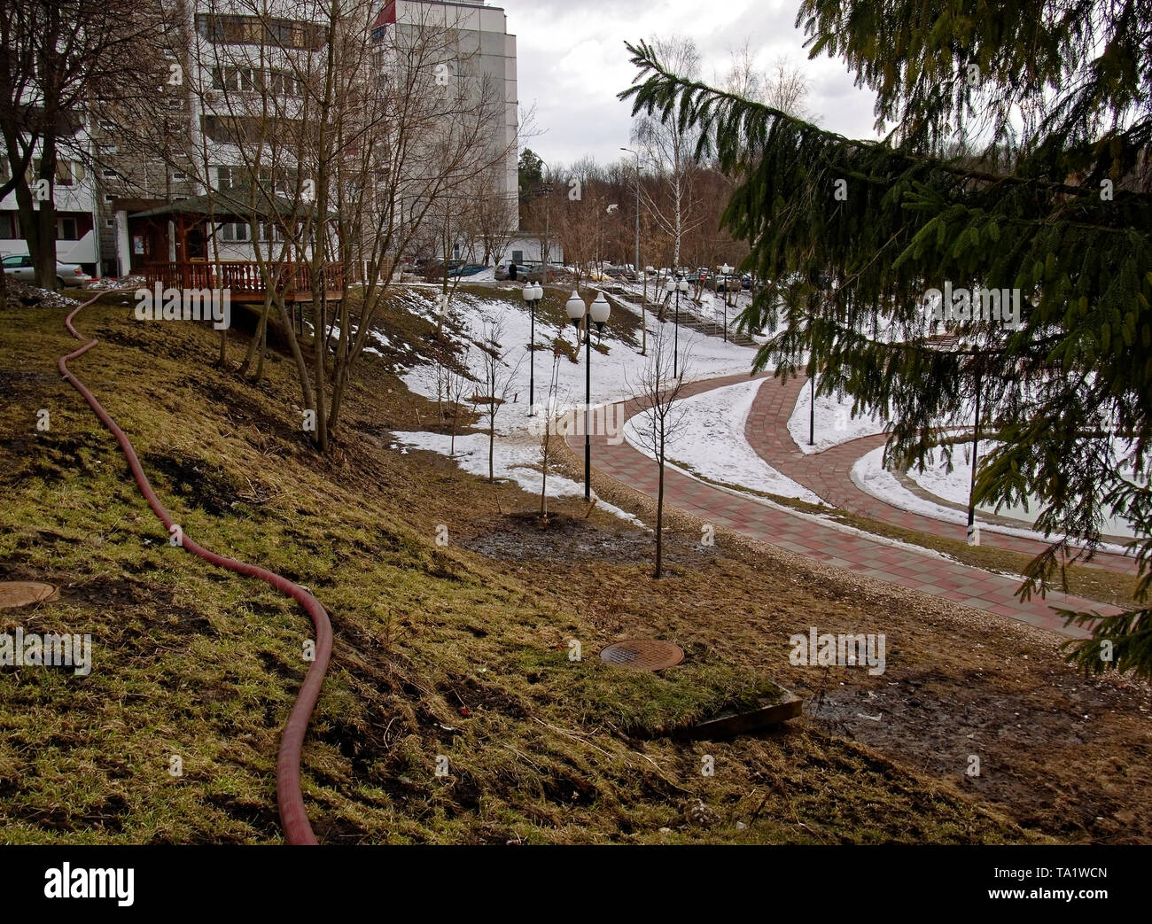 the pond ice is still melting in spring, Moscow Stock Photo - Alamy