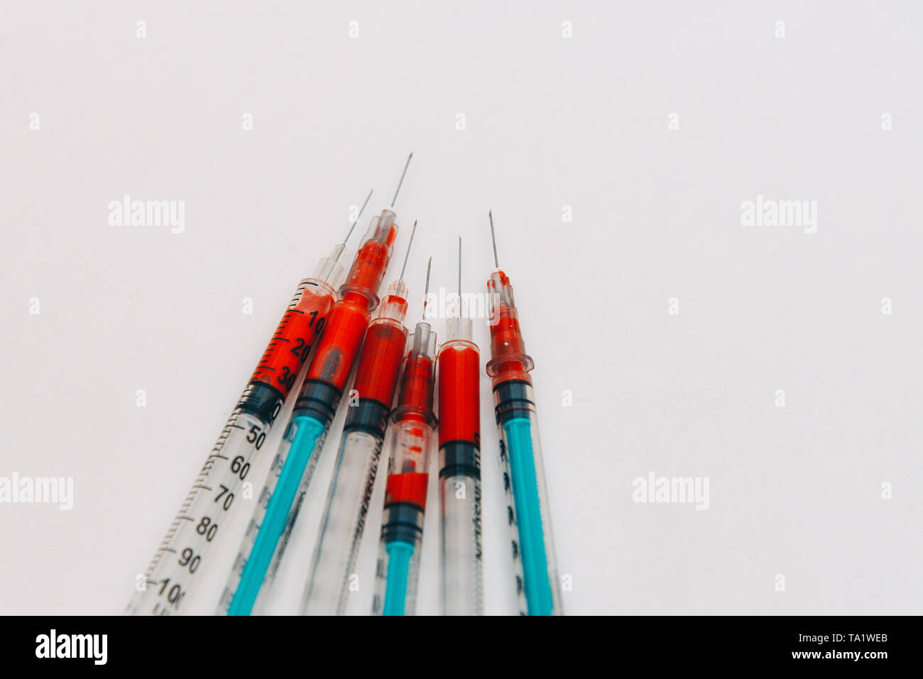 Treatment against addiction. Syringe with blood. Immunodeficiency ...
