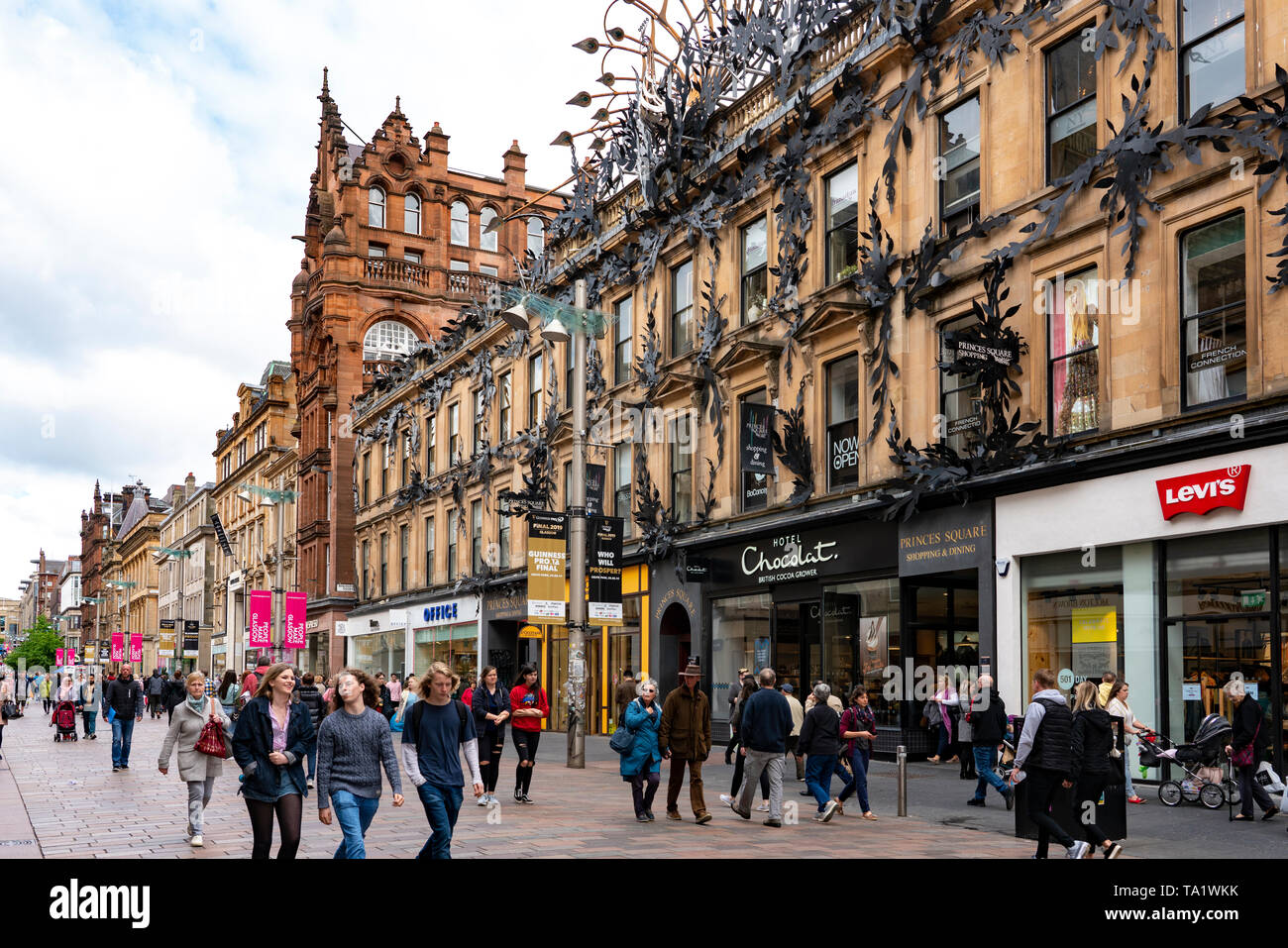 View of shoppers and shops on Buchanan Street the main pedestrian ...