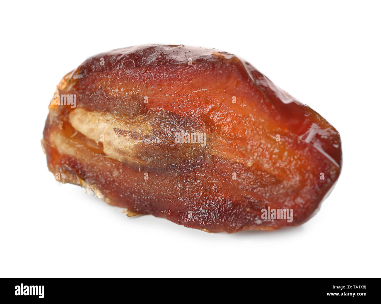 Cut dried date on white background Stock Photo - Alamy