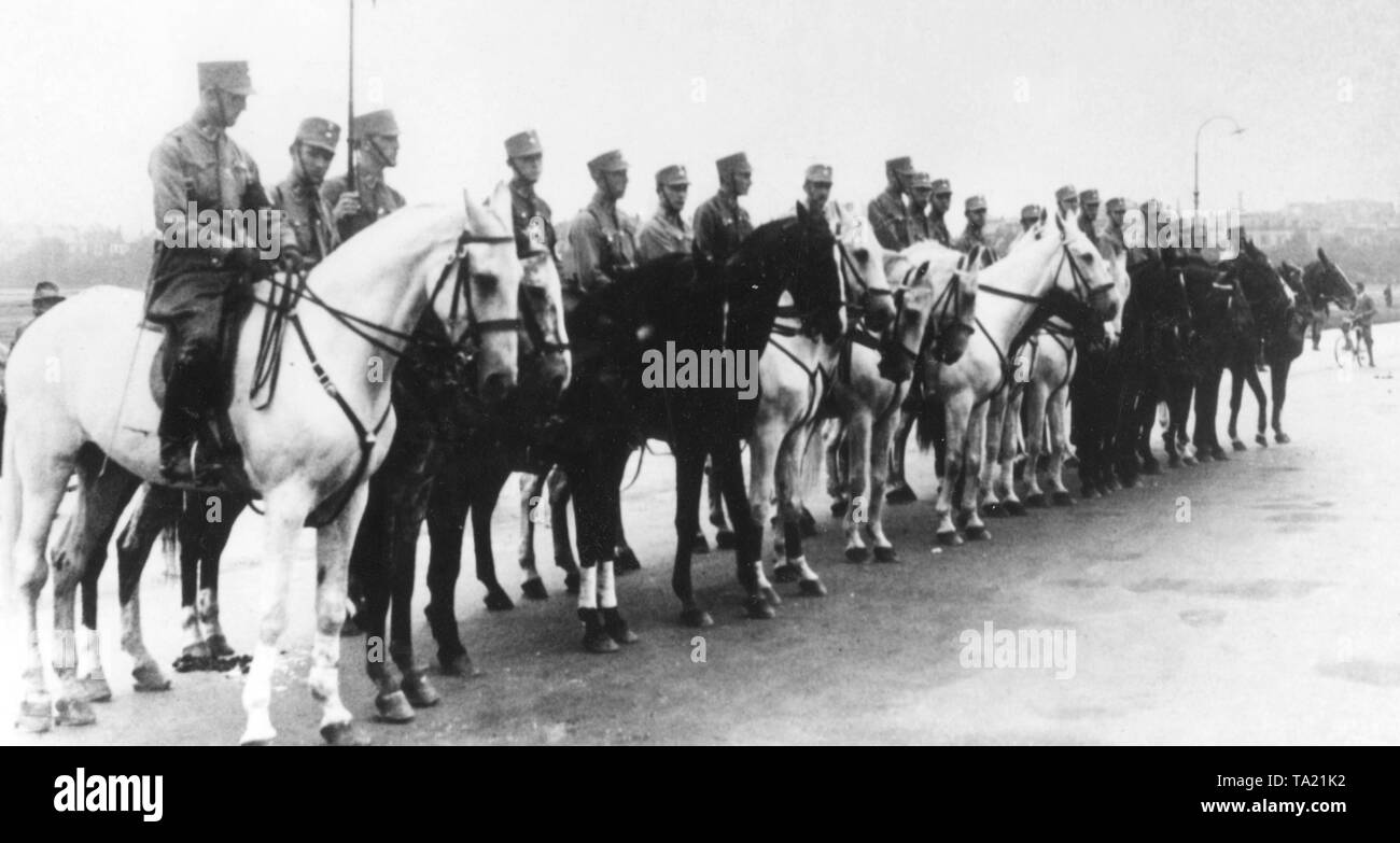 Members of the first division of the mounted SA line up in Berlin Stock ...