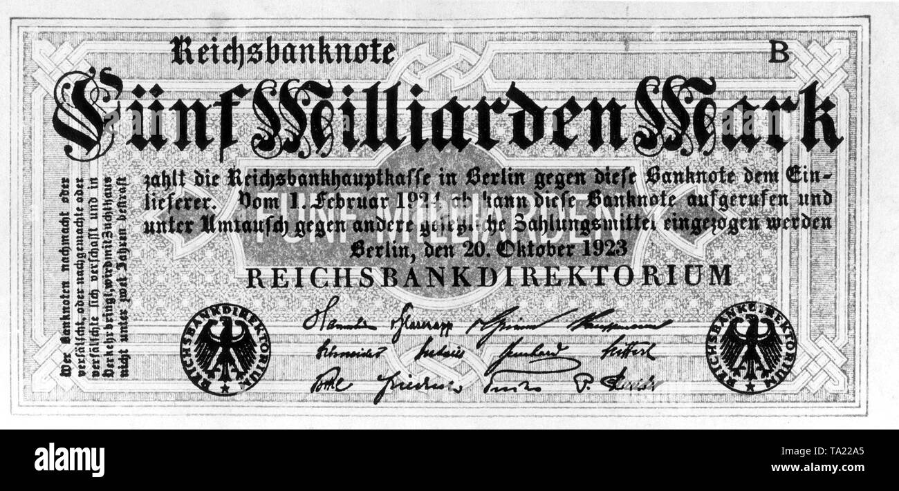 A five billion mark banknote from 1923 Stock Photo - Alamy
