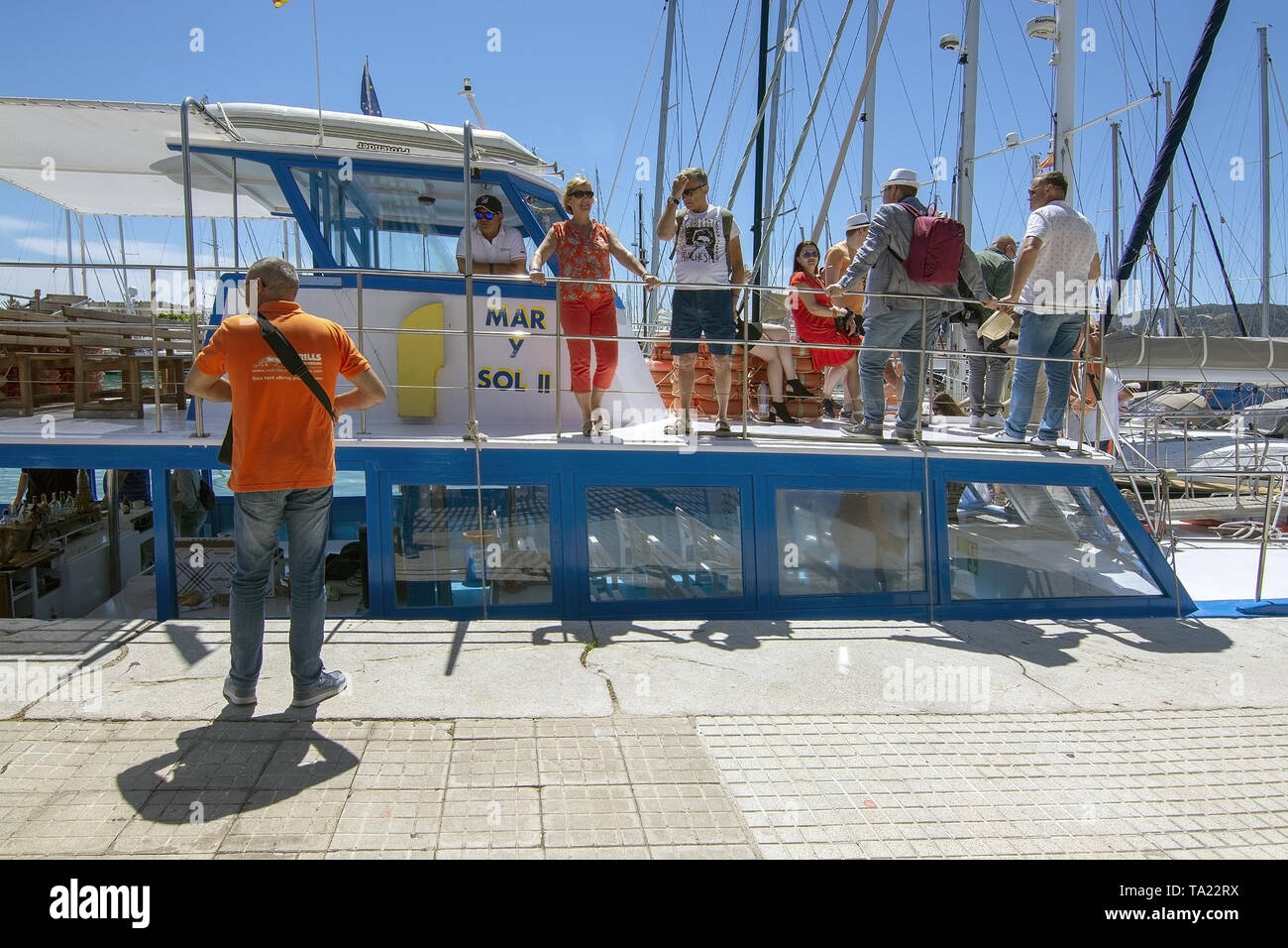 PALMA, MALLORCA, SPAIN - MAY 20, 2019: Palma port boat tour pier on a ...