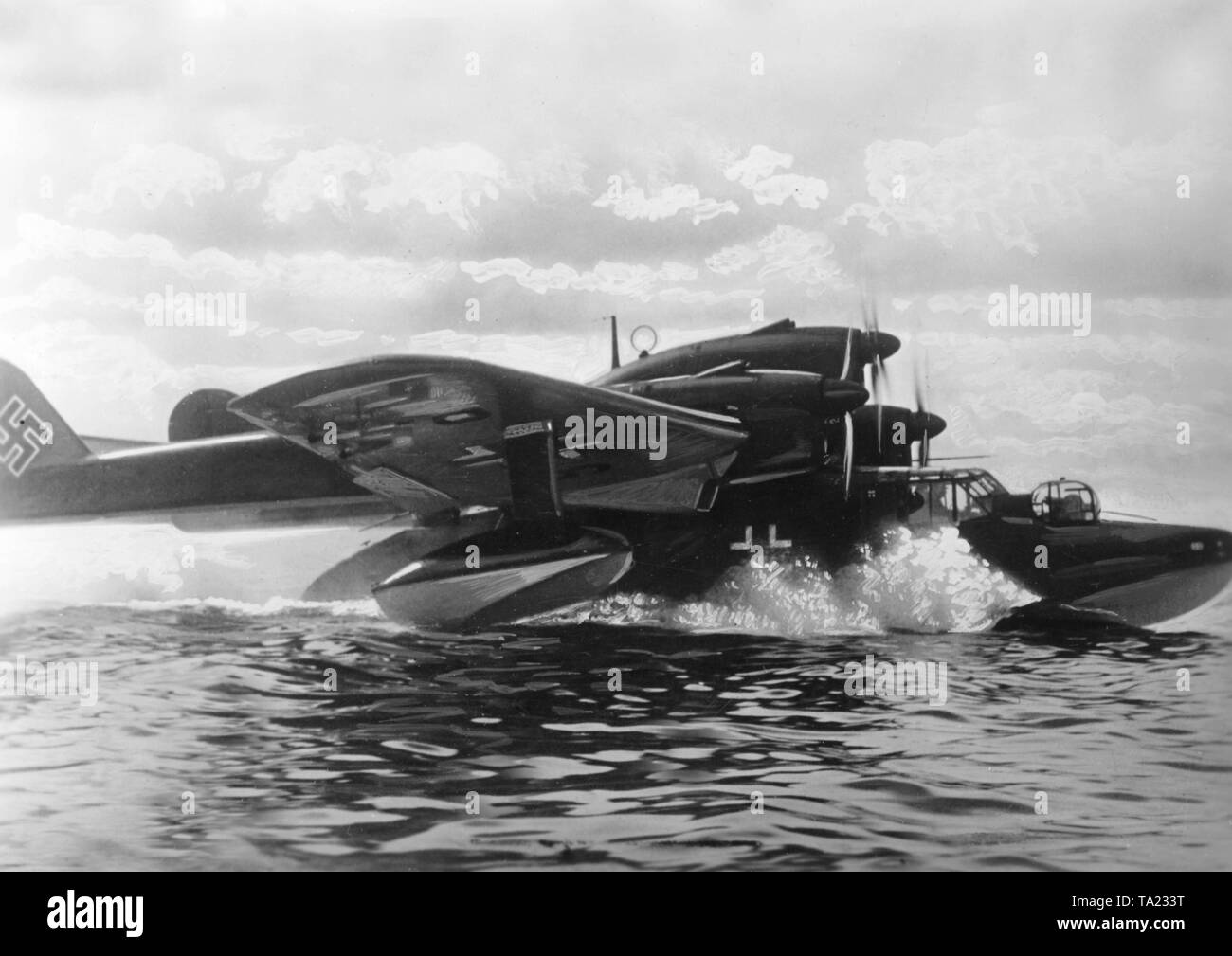A Blohm & Voss BV 138 flying boat at take off in Hamburg. Photo: Scholz ...
