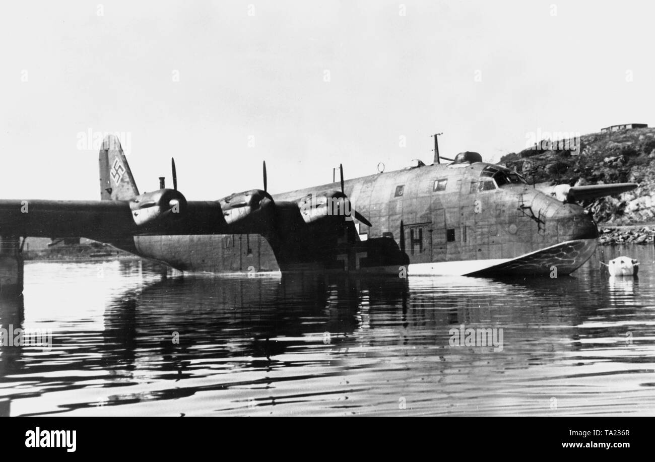 Flying boat Blohm & Voss BV 222 at its berth, the place is unknown. The ...