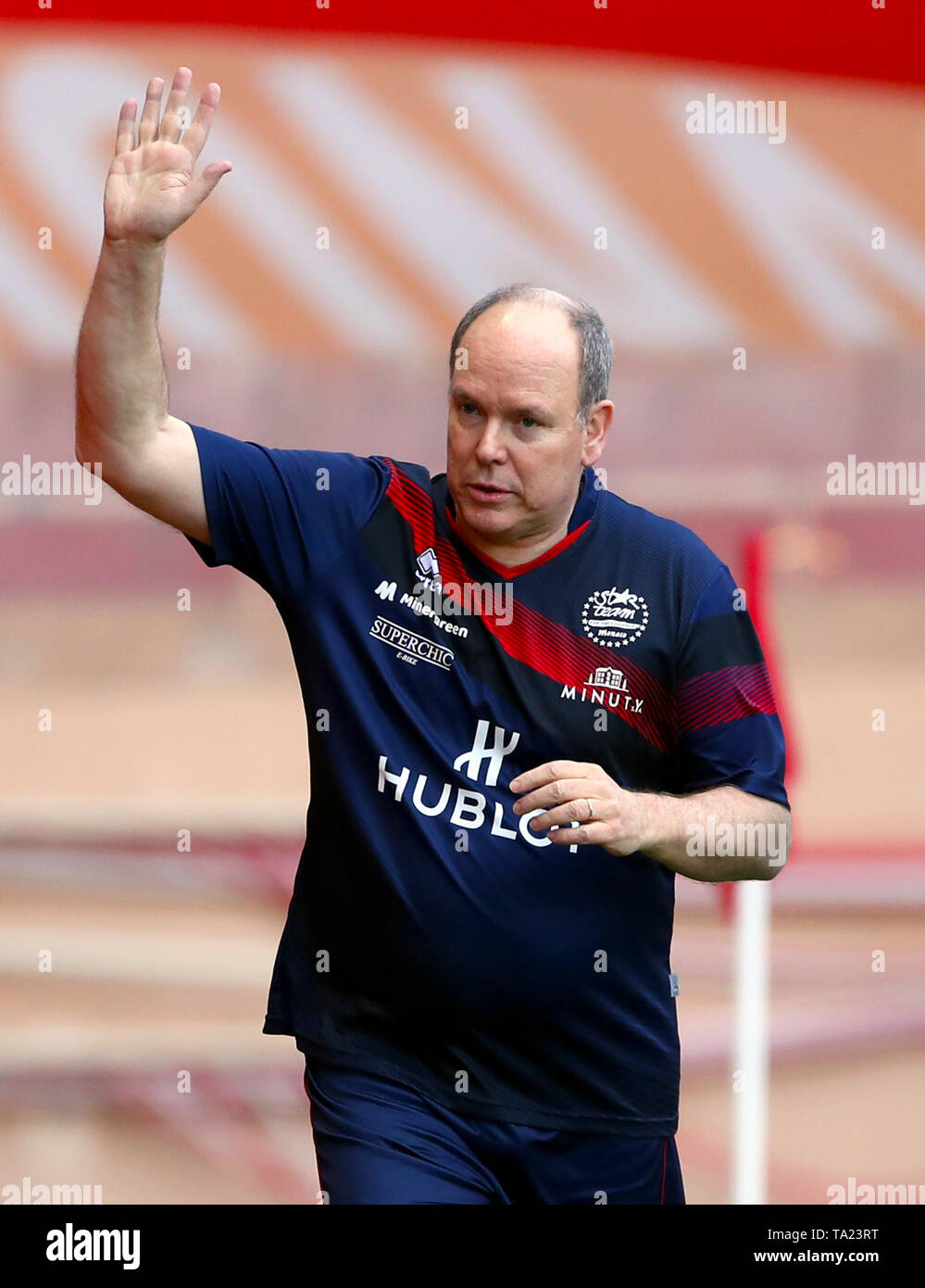 Prince Albert II of Monaco during the drivers football match at the ...