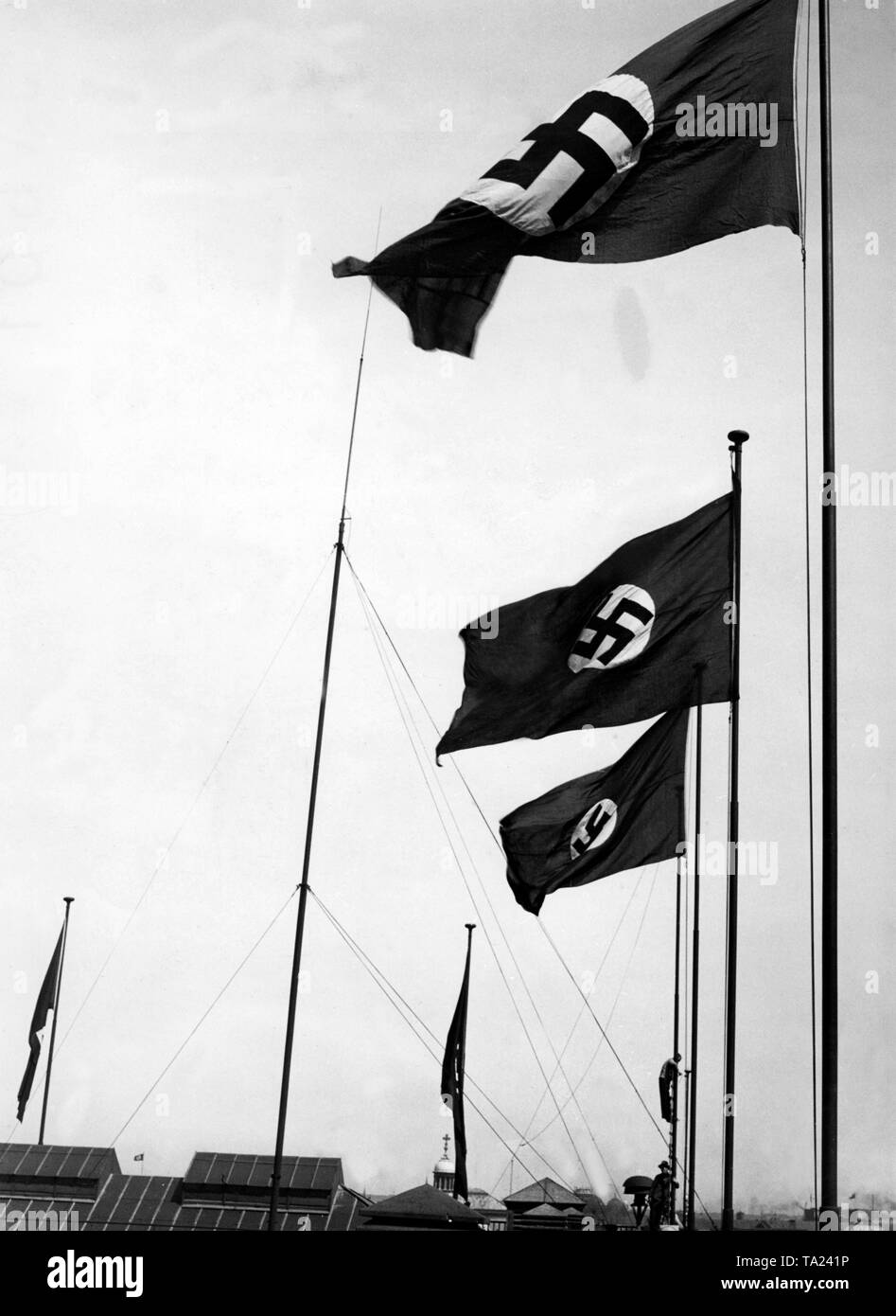 National flags on display Black and White Stock Photos & Images - Alamy