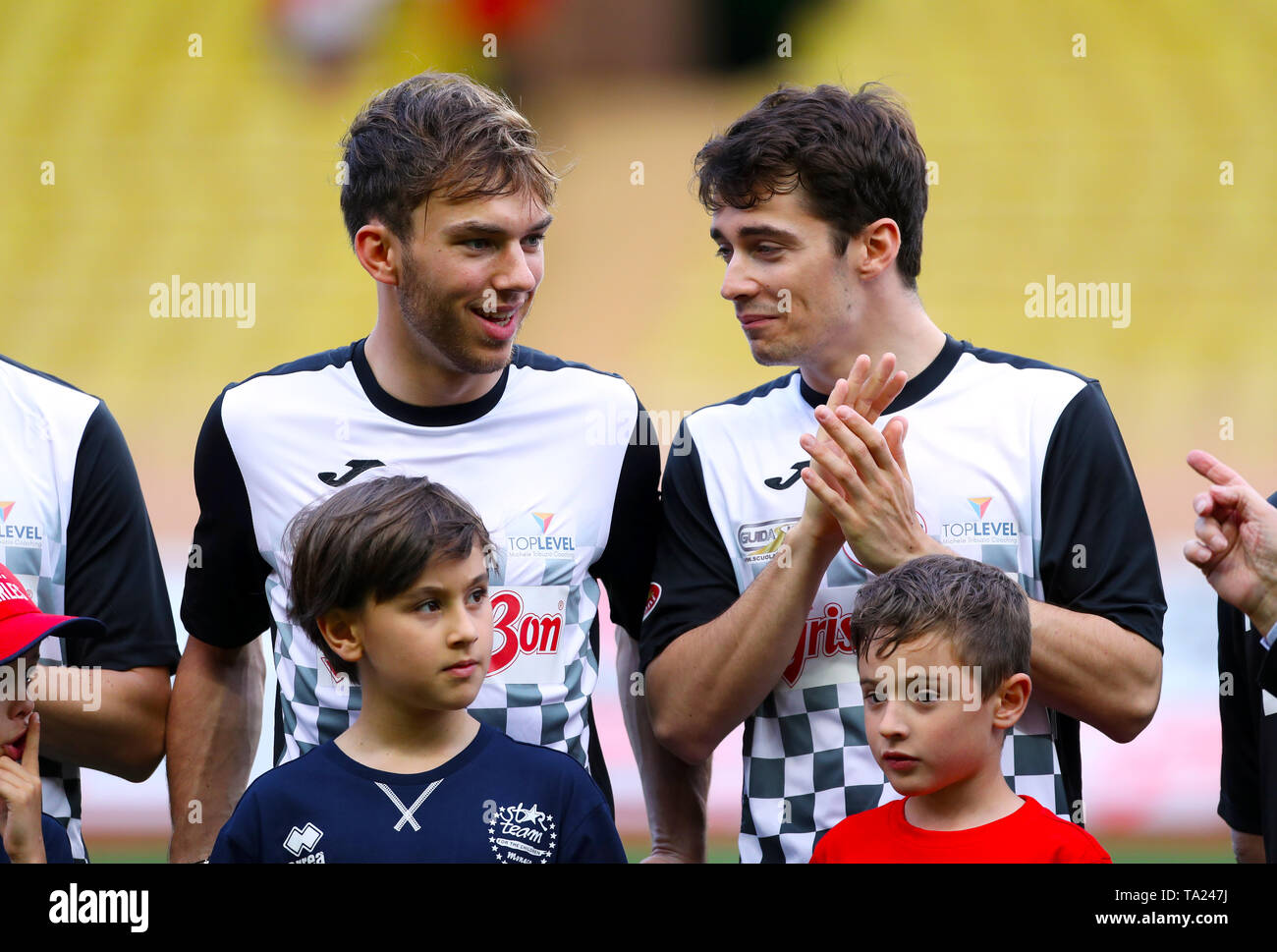 Pierre Gasly (left) and Charles Leclerc during the drivers football ...