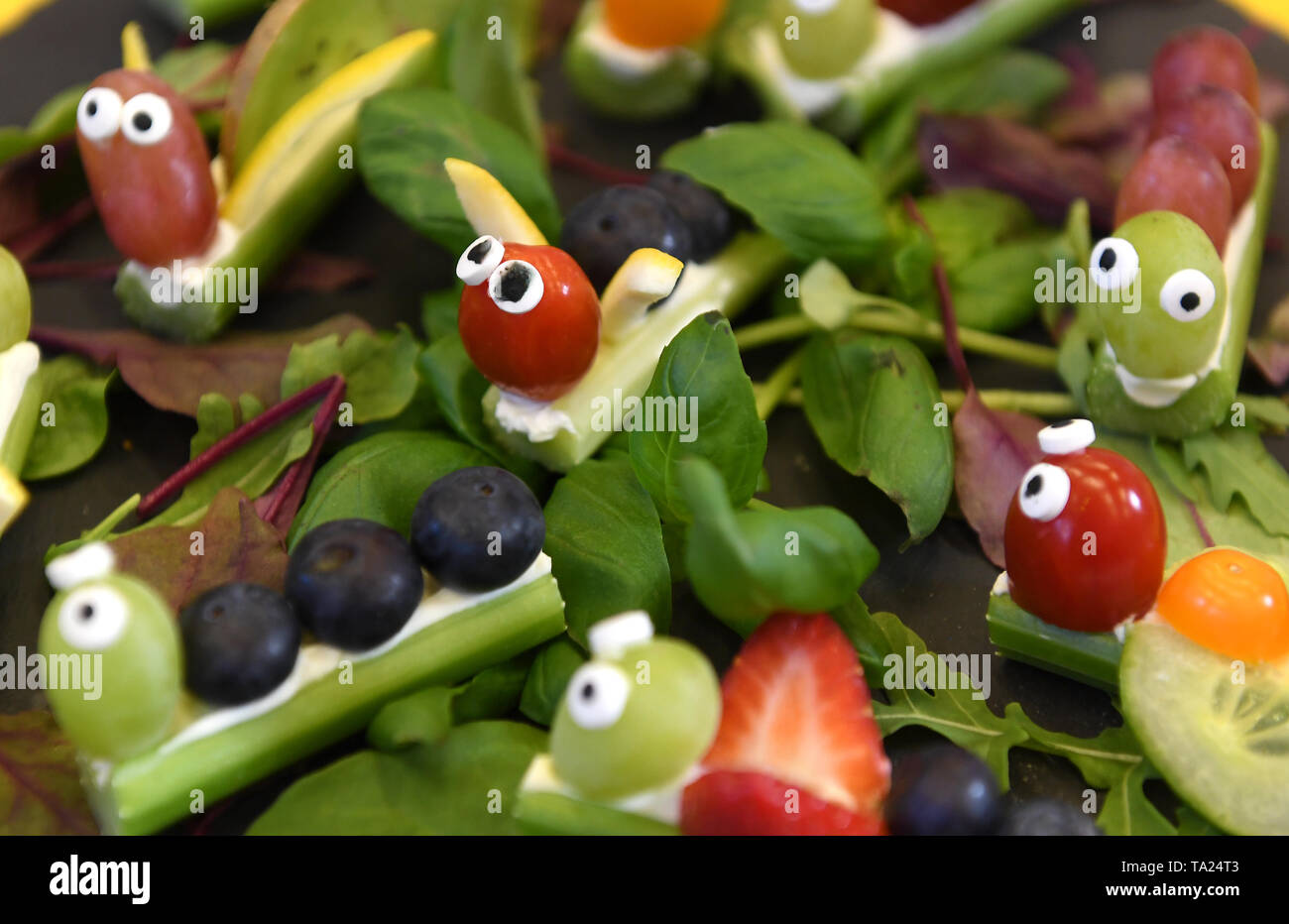 Fruit and vegetable animals made by school children with the help of ...