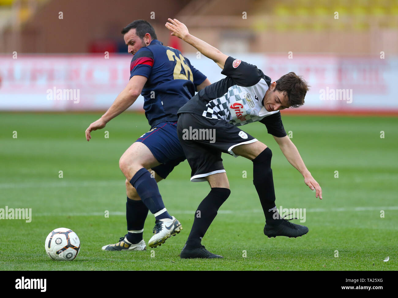Charles Leclerc (right) in action during the drivers football match at ...